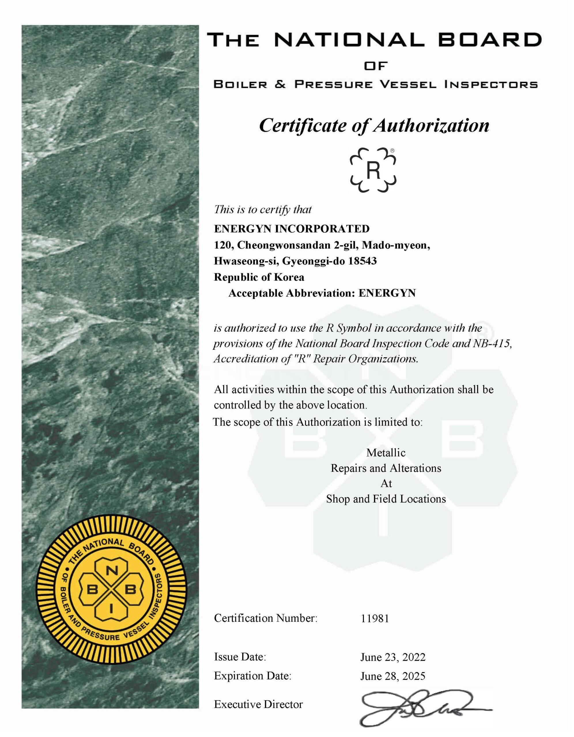 Certification – ENERGN